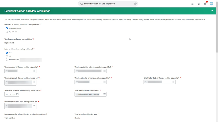 Quick Position and Job Requisition Requests | Workdaysandbox