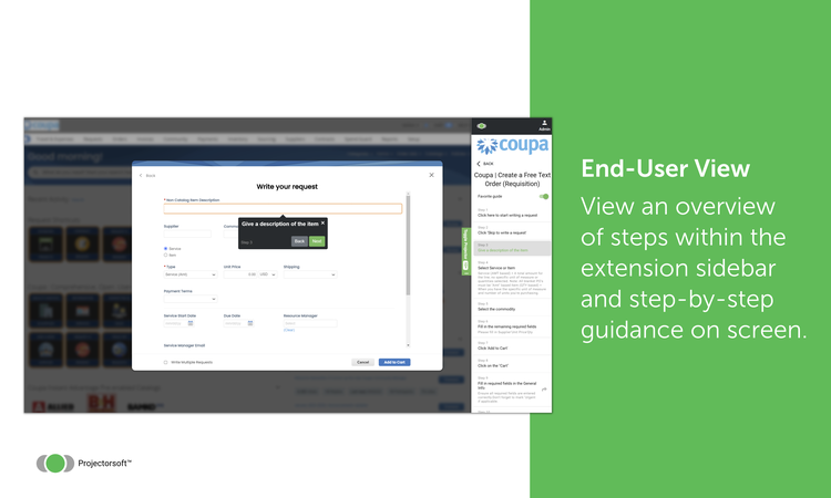 Projectorsoft On Screen Guidance And Training Coupa App Marketplace 