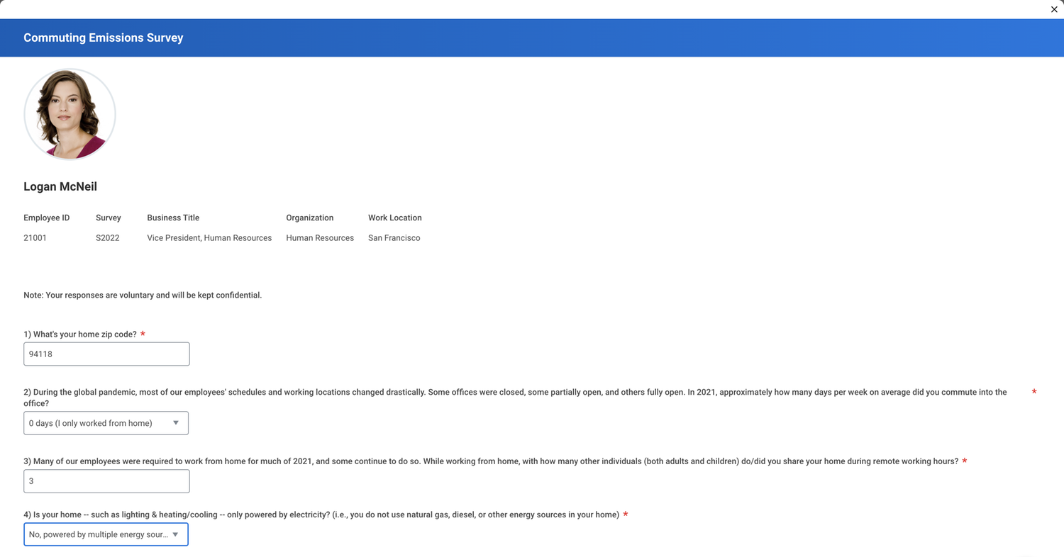 Commuting Emissions Survey | Workday Marketplace