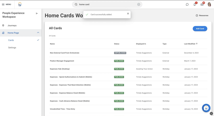 Custom Workday Home Card | Workday Marketplace