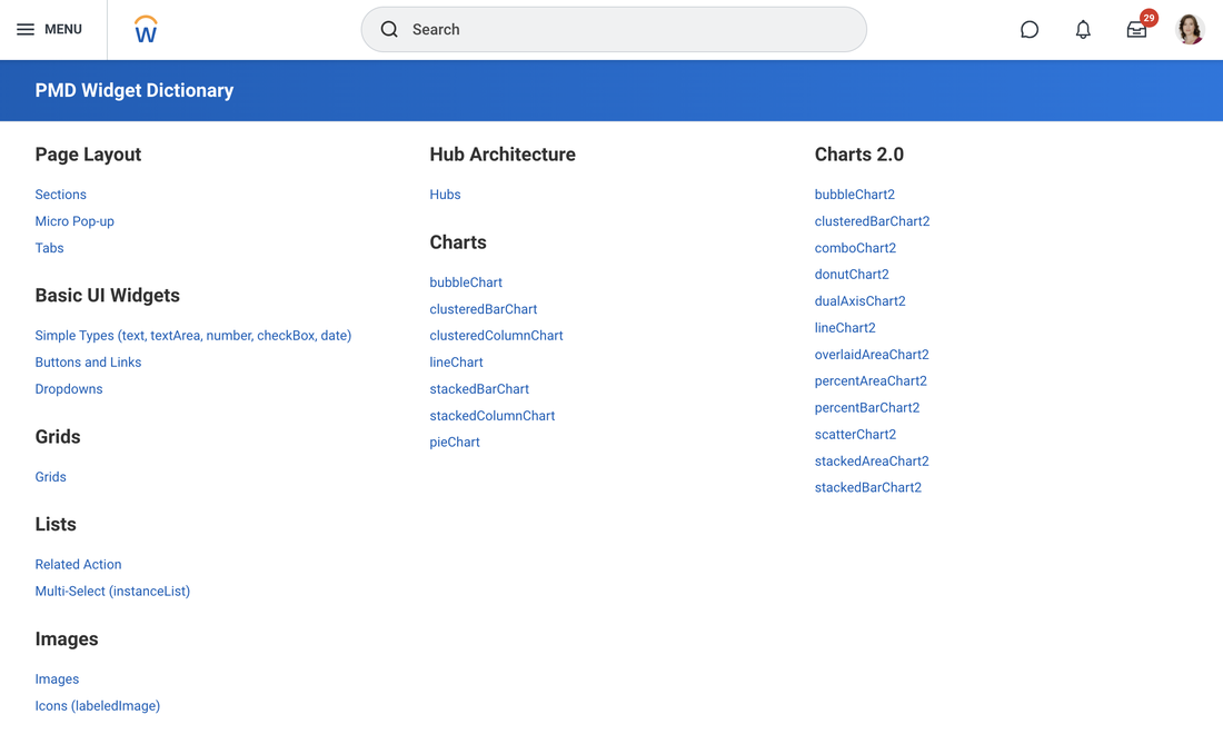 PMD Widget Dictionary | Workday Marketplace