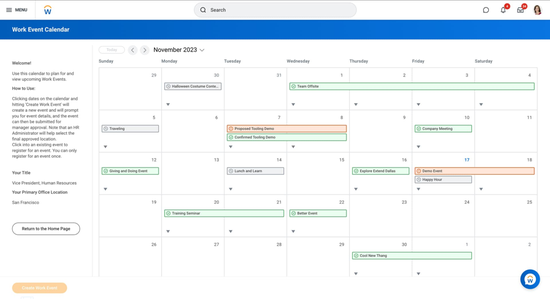 Create a Work Event | Workday Marketplace