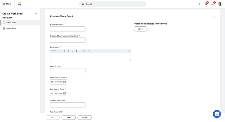 Create a Work Event | Workday Marketplace