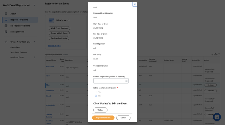 Create a Work Event | Workday Marketplace