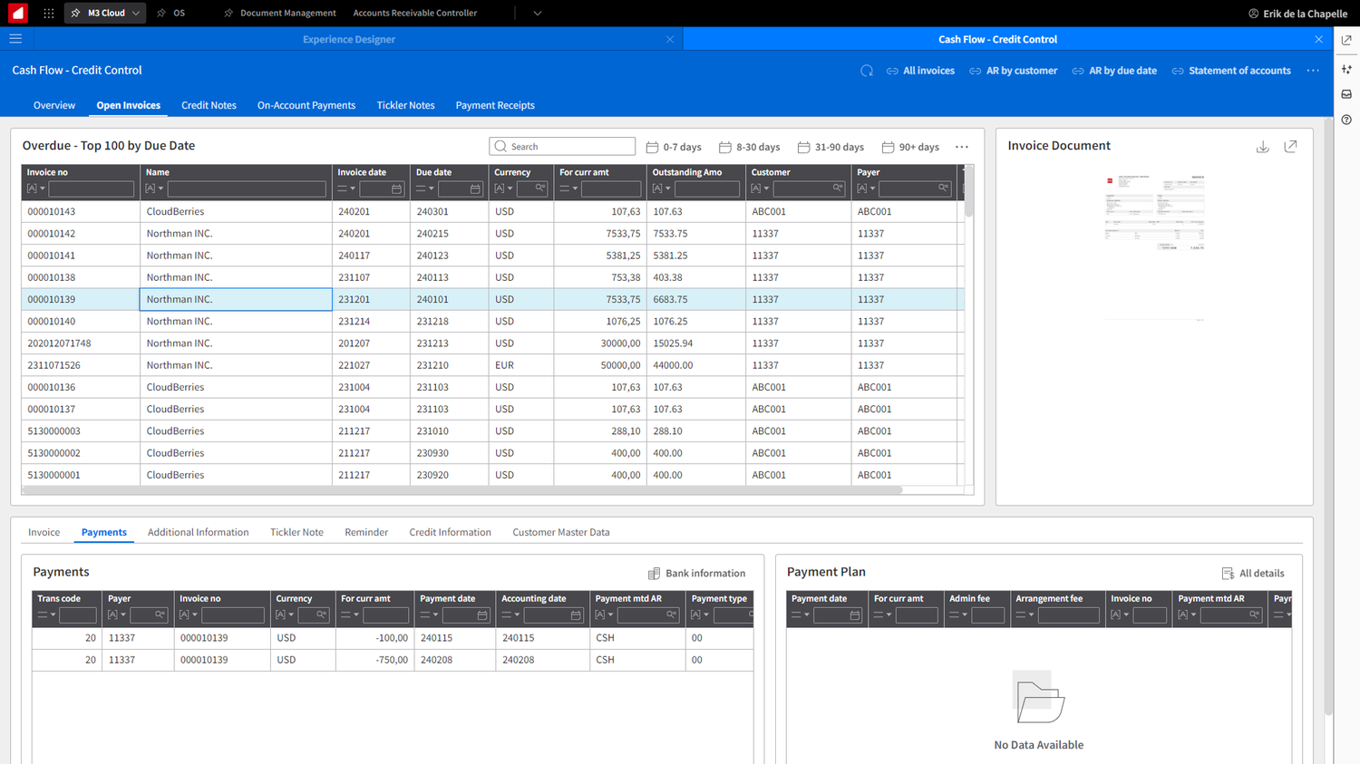 M3 Experience Designer: Cash Flow - Credit Control | Infor Marketplace