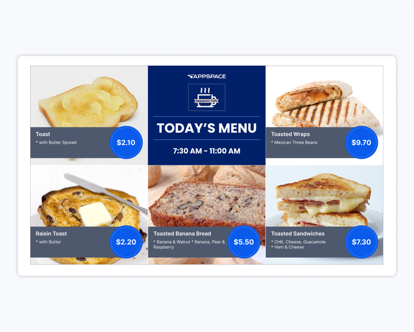 Menu Card (Slideshow) | Appspace Marketplace