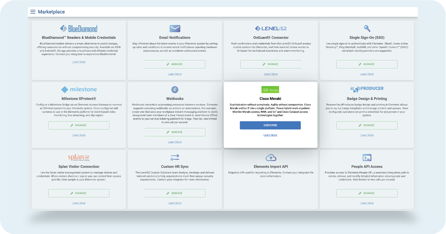 LenelS2 Elements | Cisco Networking App Marketplace