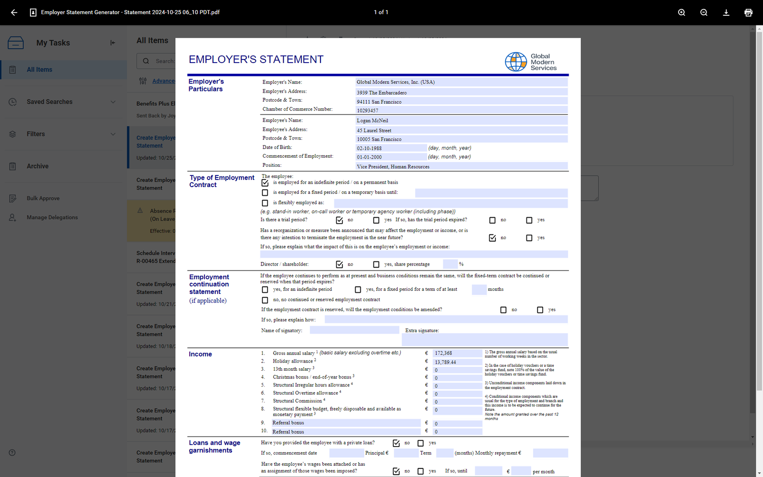 Employer Statement Generator | Workday Marketplace