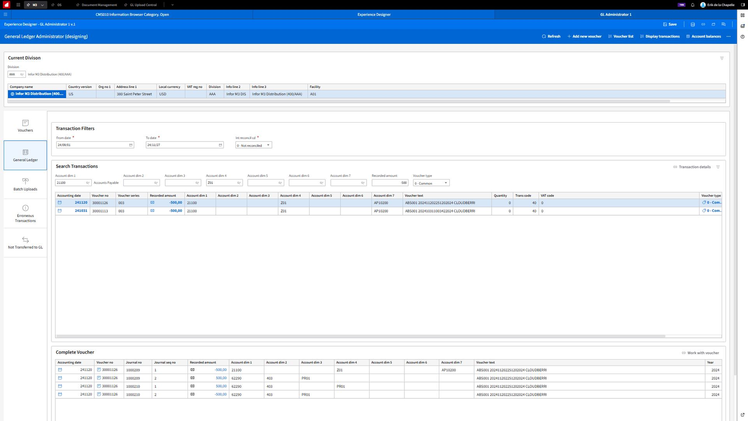 M3 Experience Designer: General Ledger - Administration | Infor Marketplace
