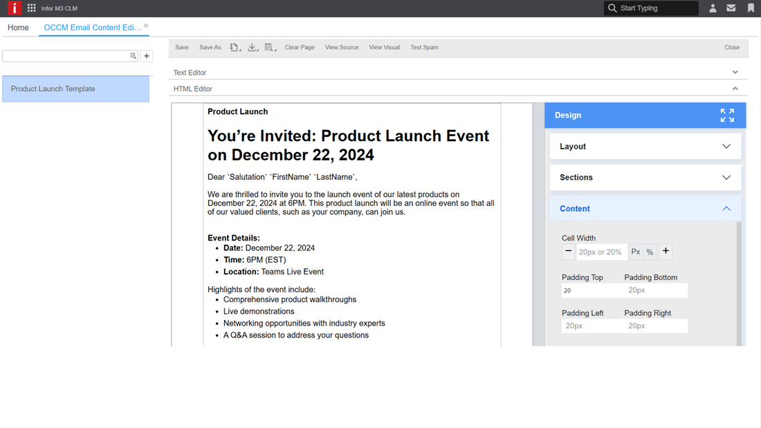 M3 CLM Integration with Infor OCM | Infor Marketplace