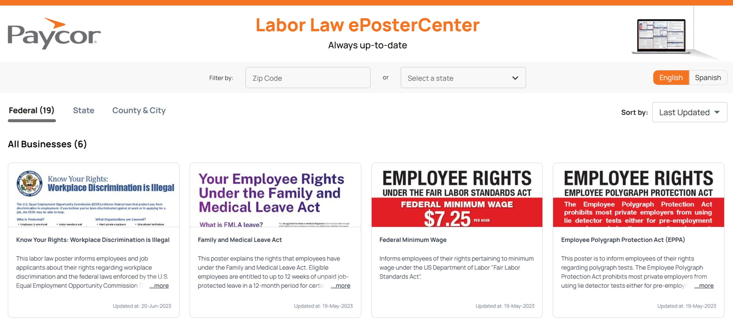 ePosterCenter - Digital Labor Law Poster Compliance Simplified | Paycor's Marketplace