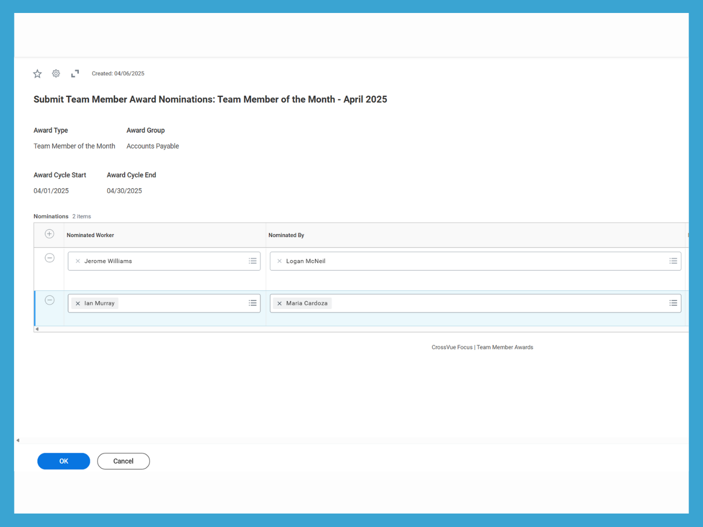 CrossVue Focus | Team Member Awards | Workday Marketplace