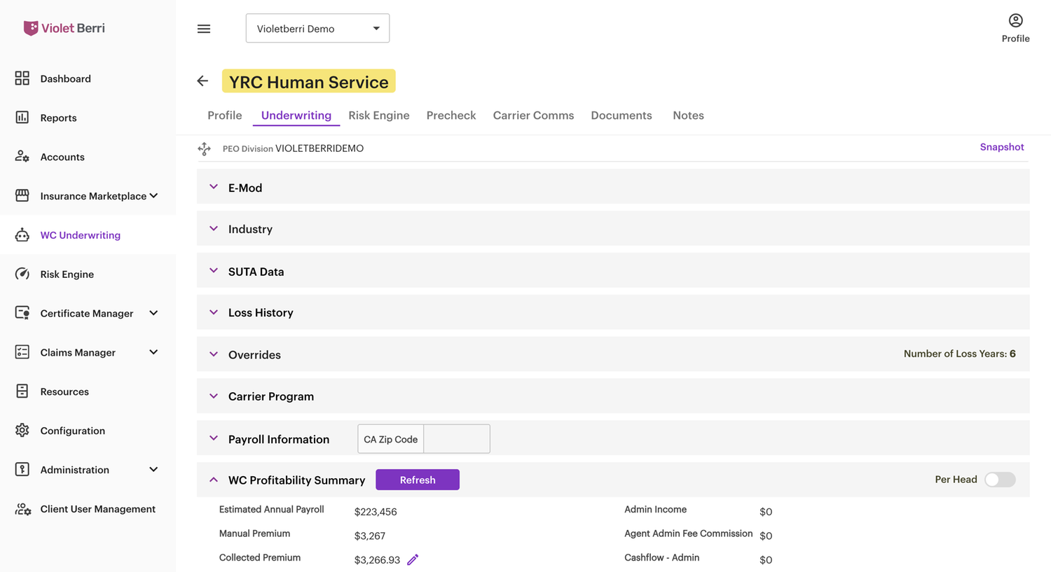 Features | Violet Berri Workers' Compensation Insurance Platform | PrismHR