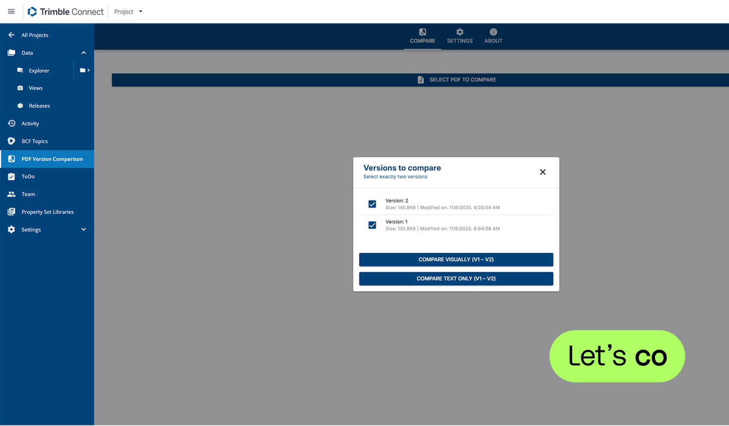 PDF Version Comparison Extension for Trimble Connect | Trimble Marketplace